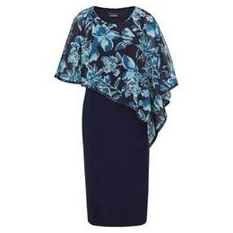 Etuikleid GOLDNER "Elegantes Abendkleid mit Pailletten", Damen, Gr. 50, N-Gr, blau (marine, mykonosblau, gebl&uuml;mt), Obermaterial: 92% Polyester PES. 8% Elasthan EL., festlich, 3/4 Arm, Kleider Etuikleid, Chiffon&uuml;berwurf mit schimmerndem Paillettenbesatz