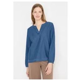 Langarmbluse Cecil, Damen, Gr. L (42), mid blau wash, Stoff, 76% Lyocell, 24% Baumwolle, unifarben, klassisch normal, Rundhals, elastischer Bund, Blusen, mit geschlitztem Rundhalsausschnitt
