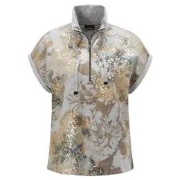 Kurzarmshirt GOLDNER "Kurzgr&ouml;&szlig;e Baumwollsweater mit Metallic-Muster", Damen, Gr. 24, grau (graumelange, gemustert), Obermaterial: 50% Baumwolle CO. 50% Polyester PES., gerade, Krempel, Shirts, Metallisches Garn