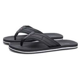 Zehentrenner Tommy Hilfiger "HILFIGER PADDED BEACH SANDAL", Herren, Gr. 44, schwarz, Lederimitat, unifarben, Schuhe Zehentrenner, Sommerschuh, Flats, Strandschuh mit Ziersteppung