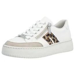 Plateausneaker Rieker, Damen, Gr. 42, beige (wei&szlig;, leo), Glattleder, Schuhe Plateausneaker, Halbschuh, Schn&uuml;rschuh, Casual-Sneaker mit leo-Besatz