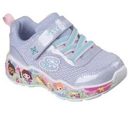 Lauflernschuh Skechers "PLAY SCENE-FUN SQUAD", Baby, Gr. 25, hellblau, flieder, Lederimitat, Mesh, kontrastfarbene Details, Schuhe Lauflernschuh, Sneaker mit bunten Motiven verziert, Gr&ouml;&szlig;enschablone zum Download