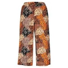 Schlupfhose GOLDNER "Kurzgr&ouml;&szlig;e Sommerhose VERA mit Mustermix Print", Damen, Gr. 25, K-Gr, braun (braun, gemustert), Obermaterial: 96% Viskose CV. 4% Elasthan EL., weit, Hosen Schlupfhose, Seitennahttaschen