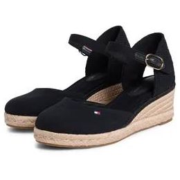 Keilsandalette Tommy Hilfiger "MID WEDGE ESPAD CLOSED TOE", Damen, Gr. 41, schwarz, Leder, Textil, Schuhe, Plateau, Sommerschuh mit verstellbarer Schnalle, schmale Form