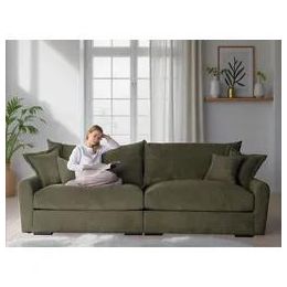 Big-Sofa Home Affaire "Finca XXL, B: 247 cm", olive, B:247cm T:123cm, 100% Polyester, Sofas, Big-Sofa, 4 Zierkissen, Mega-Sofa, in Cord oder Chenille-Struktur, Federkern
