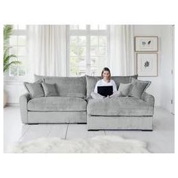 Ecksofa Home Affaire "Finca XL L-Form, Breite 190 cm", hellgrau, B:190cm T:187cm, 100% Polyester, Sofas, Ecksofa, Mega-Sofa, Cord oder Chenille-Struktur, mit Federkern & 4 Zierkissen