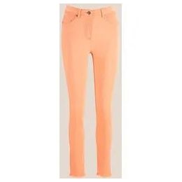 Madeleine Mode Regular-fit-Jeans MADELEINE "Jeans Mid Waist Skinny-Hose mit Fransen", Damen, Gr. 18, N + K Gr, orange (pfirsich), Obermaterial: 92% Baumwolle CO. 6% Polyester PES. 2% Elasthan EL., Modern, normal, Jeans, mit Fransensaum