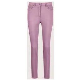 Madeleine Mode Regular-fit-Jeans MADELEINE "Jeans Mid Waist Skinny-Hose mit Fransen", Damen, Gr. 19, N + K Gr, lila (malve), Obermaterial: 92% Baumwolle CO. 6% Polyester PES. 2% Elasthan EL., Modern, normal, Jeans, mit Fransensaum