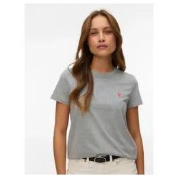 V&eacute;ro Moda Kurzarmshirt VERO MODA "VMVIVA S/S O-NECK T-SHIRT JRS BTQ GA", Damen, Gr. XS, light grau melange print:cayenne pigment heart, Jersey, Obermaterial: 100% Baumwolle, bedruckt, regular fit normal, Rundhals, Shirts