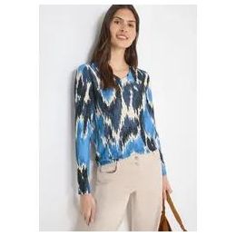 Langarmshirt Cecil, Damen, Gr. L (42), universal blau melange, Jersey, Obermaterial: 67% Viskose, 28% Polyester, 5% Elasthan, bedruckt, meliert, regular fit normal, V-Ausschnitt, gerader Abschluss, Shirts Langarmshirt, mit All-Over Print