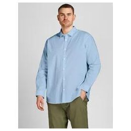Jack & Jones PlusSize Langarmhemd "JJJOE SHIRT LS PLAIN PLS", Herren, Gr. 4XL, N-Gr, cashmere blau, Web, Obermaterial: 65% Polyester, 35% Baumwolle, JACK & JONES PLUSSIZE, unifarben, regular fit normal, 2-Knopf-Manschette, Hemden, Materialmix, normal geschnitten