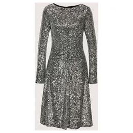Madeleine Mode Cocktailkleid MADELEINE "Paillettenkleid Abendkleid mit Glanzeffekt", Damen, Gr. 42, N-Gr, grau (grau, schwarz), Obermaterial: 100% Polyester PES., Modern, tailliert, Kleider, &Auml;rmel mit Schlitz
