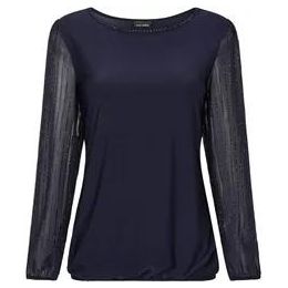 Langarmshirt GOLDNER "Edles Langarmoberteil mit Glitzer&auml;rmeln", Damen, Gr. 40, blau (marine), Obermaterial: 95% Polyester PES. 5% Elasthan EL., Modisch, Shirts Langarmshirt, Chiffon-&Auml;rmel