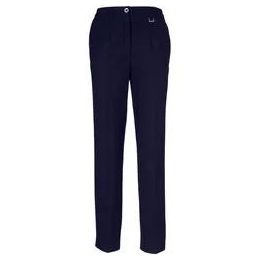 Stoffhose GOLDNER "B&uuml;gelfaltenhose mit Teildehnbund", Damen, Gr. 44, N-Gr, blau (marine), Obermaterial: 63% Polyester PES. 34% Viskose CV. 3% Elasthan EL., normal, Hosen Stoffhose, Dekoelement an der G&uuml;rtelschlaufe