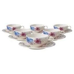 Villeroy & Boch Tasse VILLEROY & BOCH "Teetassen mit Untertassen Mariefleur Gris Basic 150 ml 6er Set bunt", bunt, 6 tlg., Porzellan, Trinkgef&auml;&szlig;e, Tasse
