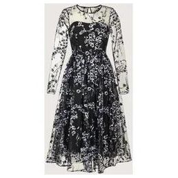 Madeleine Mode Cocktailkleid MADELEINE "Festkleid Etuikleid mit Blumenmuster", Damen, Gr. 40, N-Gr, schwarz (schwarz, grau), Obermaterial: 100% Polyester PES., Modern, figurumspielend, Kleider, Bestickete Spitze und Corsagenoptik