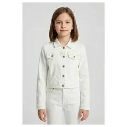 Jeansjacke happy girls, M&auml;dchen, Gr. 152, ecru, Denim/Jeans;Twill, Obermaterial: 98% Baumwolle, 2% Elasthan, unifarben, Basic taillenlang, 1-Knopf-Manschette mit Schlitz, Jacken Jeansjacke, mit tollem Spitzendetail