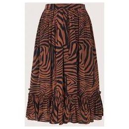 Madeleine Mode Sommerrock MADELEINE "Faltenrock Midirock mit Zebra-Print", Damen, Gr. 42, schwarz (nussbraun, schwarz), Obermaterial: 100% Viskose CV., Modern, A-Linie, R&ouml;cke, Zebra-Print