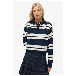 Langarm-Poloshirt Superdry "ATH ESS CROPPED STRIPE RUGBY", Damen, Gr. S, richest navy stripe, Single Jersey, Obermaterial: 100% Baumwolle, gestreift, oversize normal, ohne Ausschnitt, Shirts