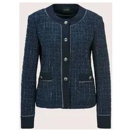 Madeleine Mode Jackenblazer MADELEINE "Tweed-Blazer Eleganter Damenblazer mit kurzem Schnitt", Damen, Gr. 36, blau (marine, wollwei&szlig;, melange), Obermaterial: 55% Baumwolle CO. 21% Polyester PES. 18% Polyacryl PAN. 4% sonstige Fasern AF. 1% Polyamid PA., Modern, gerade, Blazer, Tweed-Jacke mit Schmuckband