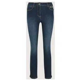 Madeleine Mode Regular-fit-Jeans MADELEINE "Jeans Slim-Fit Jeans mit Kettendetail", Damen, Gr. 44, N + K Gr, blau (dunkelblau), Obermaterial: 93% Baumwolle CO. 5% Polyester PES. 2% Elasthan EL., Modern, schmal, Jeans, Kettendetail