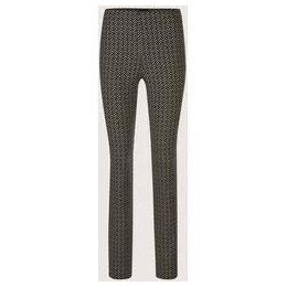 Madeleine Mode Schlupfhose MADELEINE "Hose Bootcut-Hose mit Allover-Print", Damen, Gr. 19, N + K Gr, schwarz (schwarz, cappuccino), Obermaterial: 36% Polyamid PA. 32% Polyester PES. 27% Baumwolle CO. 5% Elasthan EL., Modern, Hosen Schlupfhose, Jacquard-Schlupfhose mit Boot-Cut