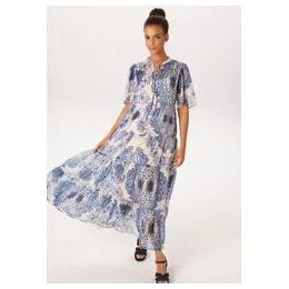 Sommerkleid Aniston CASUAL, Damen, Gr. 46, N-Gr, ecru, hellblau, blau, marine, Chiffon, Obermaterial: 100% Polyester. Futter: 100% Polyester, bedruckt, gebl&uuml;mt, gemustert, l&auml;ssig geschnitten kn&ouml;chellang, V-Ausschnitt, weit, Kleider Sommerkleid, mit fantasievollem, grafischen Blumendruck - NEUE KOLLEKTION