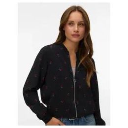 V&eacute;ro Moda Blouson VERO MODA "VMCOCO L/S BOMBER AOP WVN NOOS", Damen, Gr. S, schwarz aop:rot cherry, Web, Obermaterial: 96% Polyester, 4% Elasthan, bedruckt, regular fit normal, Rippb&uuml;ndchen, Jacken Blouson, Materialmix
