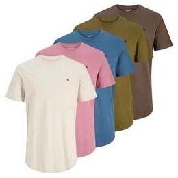 Jack & Jones T-Shirt JACK & JONES "T-Shirt JPRBLABRODY TEE CREW NECK 5PK 5er Pack", Damen, Gr. XL, bunt (braun, blau, rosa), Obermaterial: 100% Baumwolle CO., Shirts T-Shirt