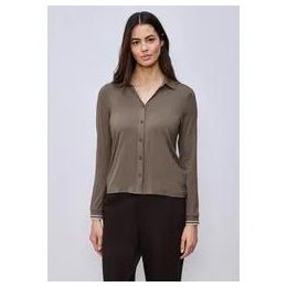 Langarmshirt Street One, Damen, Gr. 40, silk braun, Stoff, 95% Viskose, 5% Elasthan, unifarben, comfort fit normal, V-Ausschnitt, Rippb&uuml;ndchen, Shirts Langarmshirt, mit College-Style Details