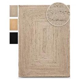 Teppich CarpetFine "Nele Juteteppich Naturfaser", taupe, B:250cm H:6mm L:300cm, Jute, Teppiche, Teppich, geflochtener Wendeteppich aus 100% Jute, quadratisch und als L&auml;ufer