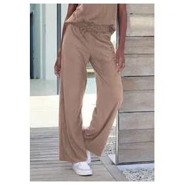 Schlupfhose French Connection, Damen, Gr. 48/50, N-Gr, taupe, Samt, Obermaterial: 92% Polyester, 8% Elasthan, unifarben, bequem lang, Hosen Schlupfhose, aus Veloursleder-Imitat mit seitlichen Taschen, Loungewear