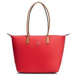 Tragetasche Tommy Hilfiger "POPETTE TOTE", Damen, Gr. B/H/T: 51cm x 32cm x 14cm, rot, Leder, Nylon, Taschen, Damen Handtasche, Schultertasche mit kontrastfarbigen Henkeln