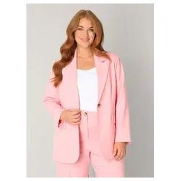 Jackenblazer Base Level Curvy "Yelena", Damen, Gr. 50, soft pink, Web, Obermaterial: 80% Polyester, 16% Viskose, 4% Elasthan, unifarben, tailliert h&uuml;ftbedeckend, tiefer V-Ausschnitt, Blazer, mit gro&szlig;en Knopf