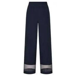 Stoffhose GOLDNER "Weite Hose VERA mit Mesh-Details", Damen, Gr. 46, N-Gr, blau (marine), Obermaterial: 95% Polyester PES. 5% Elasthan EL., weit, Hosen Stoffhose, transparenter Beinabschluss