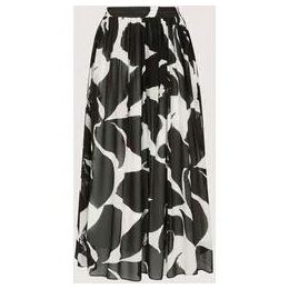 Madeleine Mode Midirock MADELEINE "Midirock Druckrock mit floralem Muster", Damen, Gr. 46, schwarz (schwarz, wollwei&szlig;), Obermaterial: 100% Viskose CV., Modern, figurumspielend, R&ouml;cke, Nahttaschen