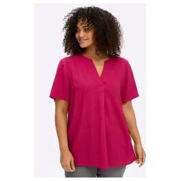Longbluse sheego, Damen, Gr. 52, pink, 100% Viskose, unifarben, V-Ausschnitt, Blusen Longbluse