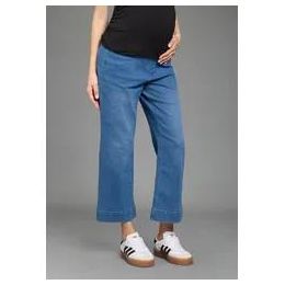Umstandsjeans Neun Monate "7/8 Loose fit Umstandsjeans", Damen, Gr. 42, N-Gr, mid blau used, Denim/Jeans, Obermaterial: 98% Baumwolle, 2% Elasthan, unifarben, bequem, Jeans, gerader Beinverlauf, mit elastischem Gummizug, mit Stretch-Anteil