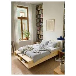 Stauraumbett KARUP DESIGN "Merge Bed Bettgestell m. integrierter Bank m. Stauraum, mehrere Gr&ouml;&szlig;en", natur, B:124cm H:32,5cm L:227cm, Betten, Stauraumbett, inkl. Lattenrost, excl. Matratze, FSC-zertifiziertes Massivholz