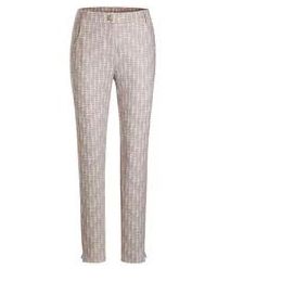 Stoffhose GOLDNER "Jerseyhose BELLA mit Print", Damen, Gr. 40, N-Gr, beige (stein, gemustert), Obermaterial: 89% Polyester PES. 11% Elasthan EL., Hosen Stoffhose, Knopf in Hornoptik