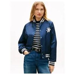 Bomberjacke Tommy Hilfiger "VARSITY NYLON BOMBER", Damen, Gr. XS (34), schwarz night navy, Web, Obermaterial: 100% Polyester, unifarben, bequem normal, Jacken Bomberjacke, mit Tommy Hilfiger-Branding