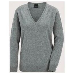 Madeleine Mode Longpullover MADELEINE "Kaschmirpullover Casual Strickpullover mit V-Ausschnitt", Damen, Gr. 40/42, grau (steingrau, melange), Obermaterial: 100% Kaschmir WS., Modern, V-Ausschnitt, Pullover Longpullover, Reines Kaschmir