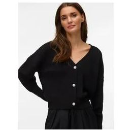V&eacute;ro Moda Strickjacke VERO MODA "VMLEALIGHT LS V-NECK JEWEL CARDIGAN NOOS", Damen, Gr. XS, schwarz detail:with jewelry buttons, Strick, Obermaterial: 100% Polyacryl, unifarben, Basic h&uuml;ftlang, tiefer V-Ausschnitt, breiter Bund, Strickjacken Strickjacke, mit tiefem V-Ausschnitt