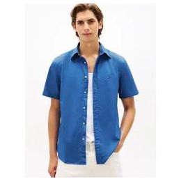 Kurzarmhemd Tommy Hilfiger "FLEX POPLIN SOLID", Herren, Gr. M, N-Gr, blau orbit, Web, Obermaterial: 100% Baumwolle, unifarben, regular fit normal, Rundhals, eingesetzt abgesteppte Kante, Hemden, Regular fit mit Button-Down-Kragen