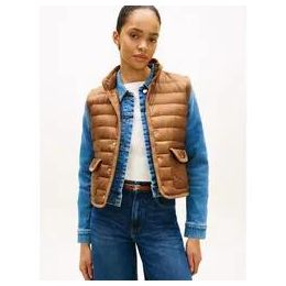 Steppweste Tommy Hilfiger "FEMININE LW DOWN VEST", Damen, Gr. L (42/44), hickory, Web, Obermaterial: 100% Nylon, unifarben, regular fit normal, Westen Steppweste, mit aufgesetzten Taschen