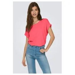 T-Shirt Only "ONLMOSTER &ndash; Kurzarmshirt mit Aufschlag und klassischem Look", Damen, Gr. S (36), pink (sun kissed coral), Jersey, Obermaterial: 75% Viskose, 20% Polyester, 5% Elasthan, unifarben, regular fit normal, Rundhals, mit Aufschlag, Shirts T-Shirt, Viskosemischung, regular fit