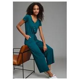 Culotte-Overall Kangaroos, Damen, Gr. 34, N-Gr, petrol, Jersey, Obermaterial: 95% Viskose, 5% Elasthan, figurumspielend wadenlang, V-Ausschnitt, abgesteppt, Overalls, wadenlanger Overall, figurumspielende Passform, Kurzarm-Design