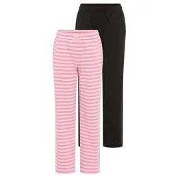 H.I.S. Jerseyhose H.I.S "2er Pack Wirkhosen 1x uni + 1x geringelt, f&uuml;r M&auml;dchen", M&auml;dchen, Gr. 128, N-Gr, schwarz, pink geringelt, Single Jersey, Obermaterial: 100% Baumwolle, geringelt, unifarben, Basic, Hosen Jerseyhose, gerade Beinform, mit Gummizug am Bund, mit Logodruck als Applikation