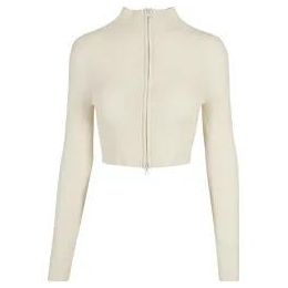 Cardigan Urban Classics "Urban Classics Damen Ladies Cropped Rib Knit Zip Cardigan", Damen, Gr. L, sandwei&szlig;, 35% Polyacryl, 35% Viskose, 30% Polyamid, unifarben, amerikanischer Ausschnitt, Strickjacken