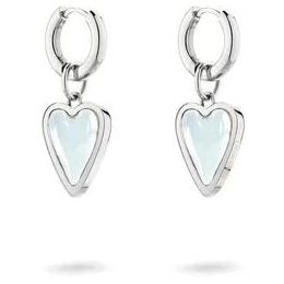 Paar Creolen Liebeskind Berlin "Schmuck Ohrringe mit abnehmbaren Herz-Einh&auml;ngern Glass Heart", edelstahlfarben, transparent, transparent, Ohrringe, Damen, Edelstahl, mit Glasstein